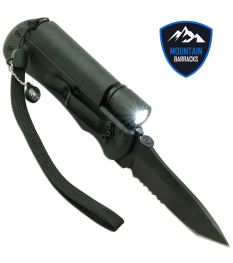 Tactical Survival Knife With Built In Fire Starter, LED Flashlight & W